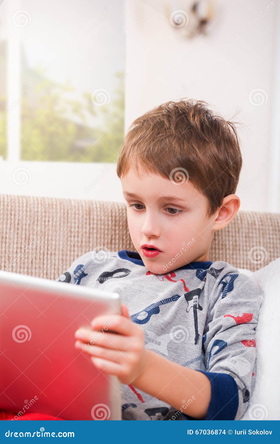 Boy Playing with Digital Tablet Stock Photo - Image of finger, little ...