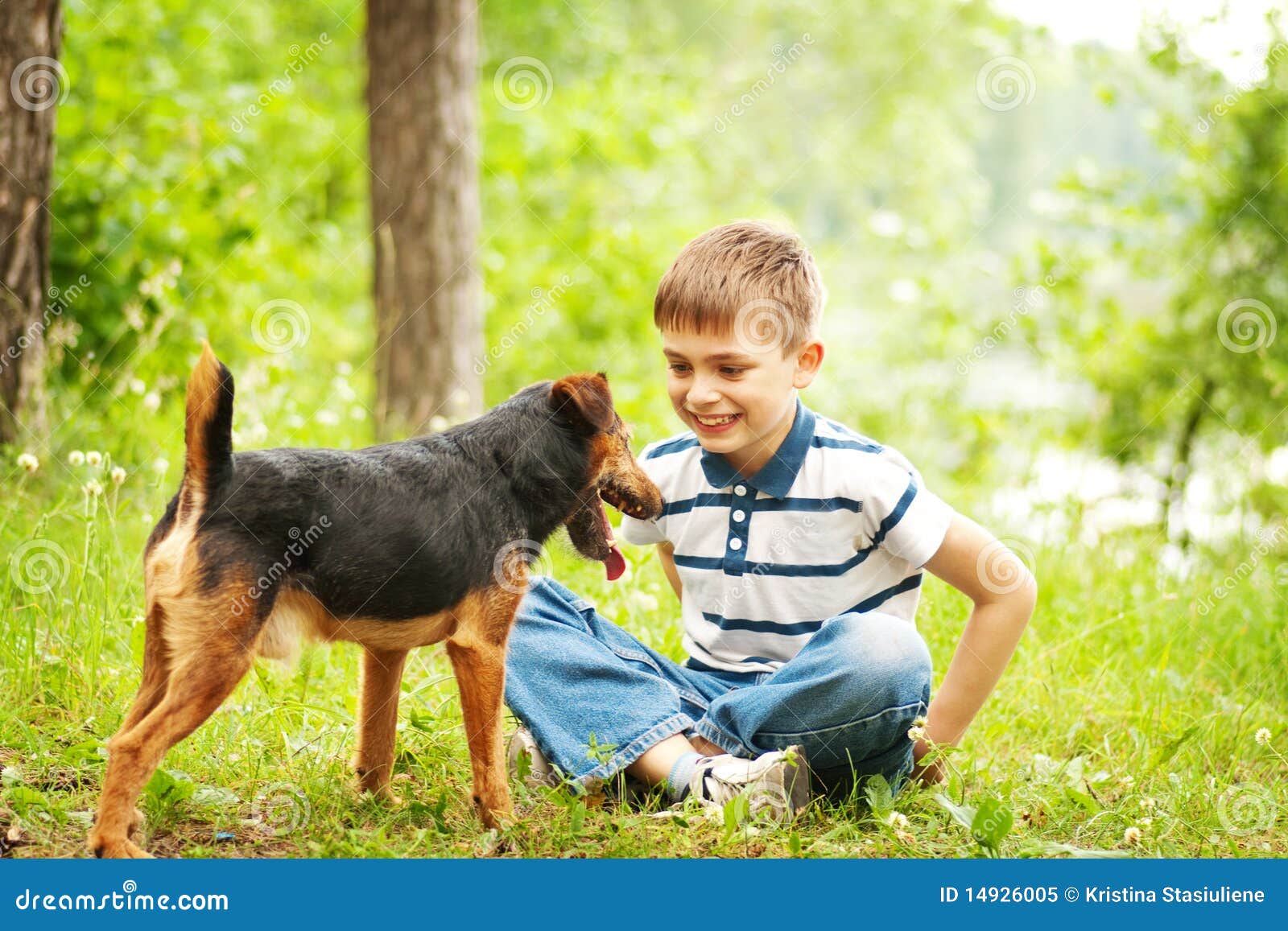 Boy playing with the dog stock image. Image of love, offspring - 14926005