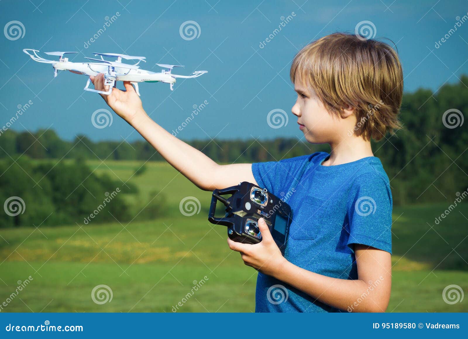 Boy Playing with Drone Outdoors. Stock Photo - Image of park, hobby ...