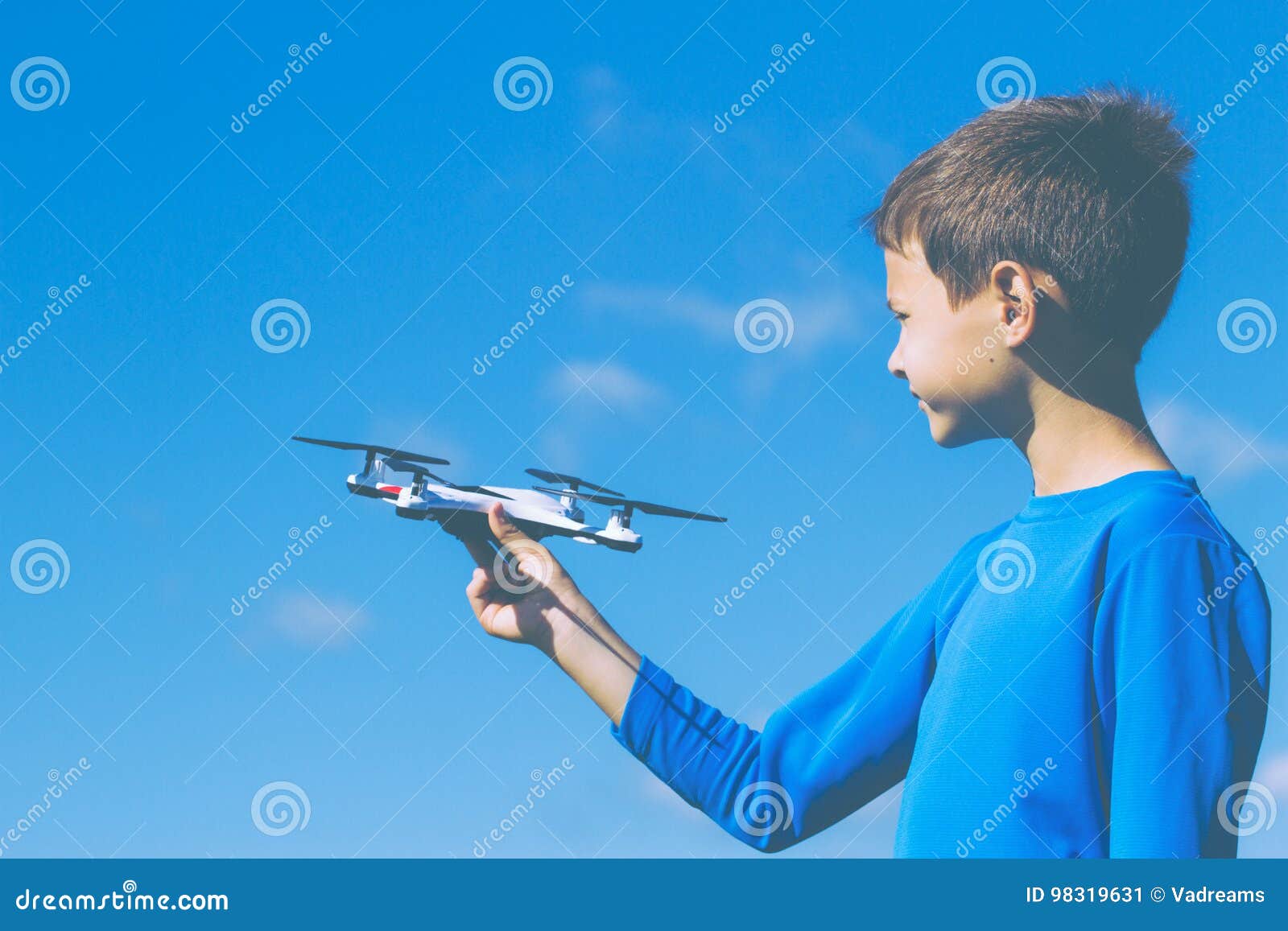 Boy Playing with Drone Outdoors. Stock Image - Image of family, concept ...