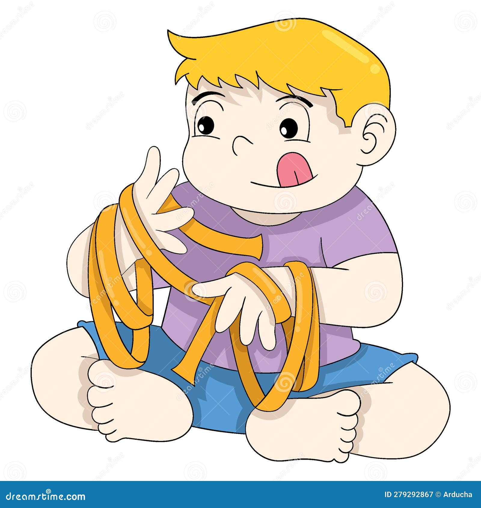 Boy is Playing and Entangled in Long Ribbon Stock Vector - Illustration ...