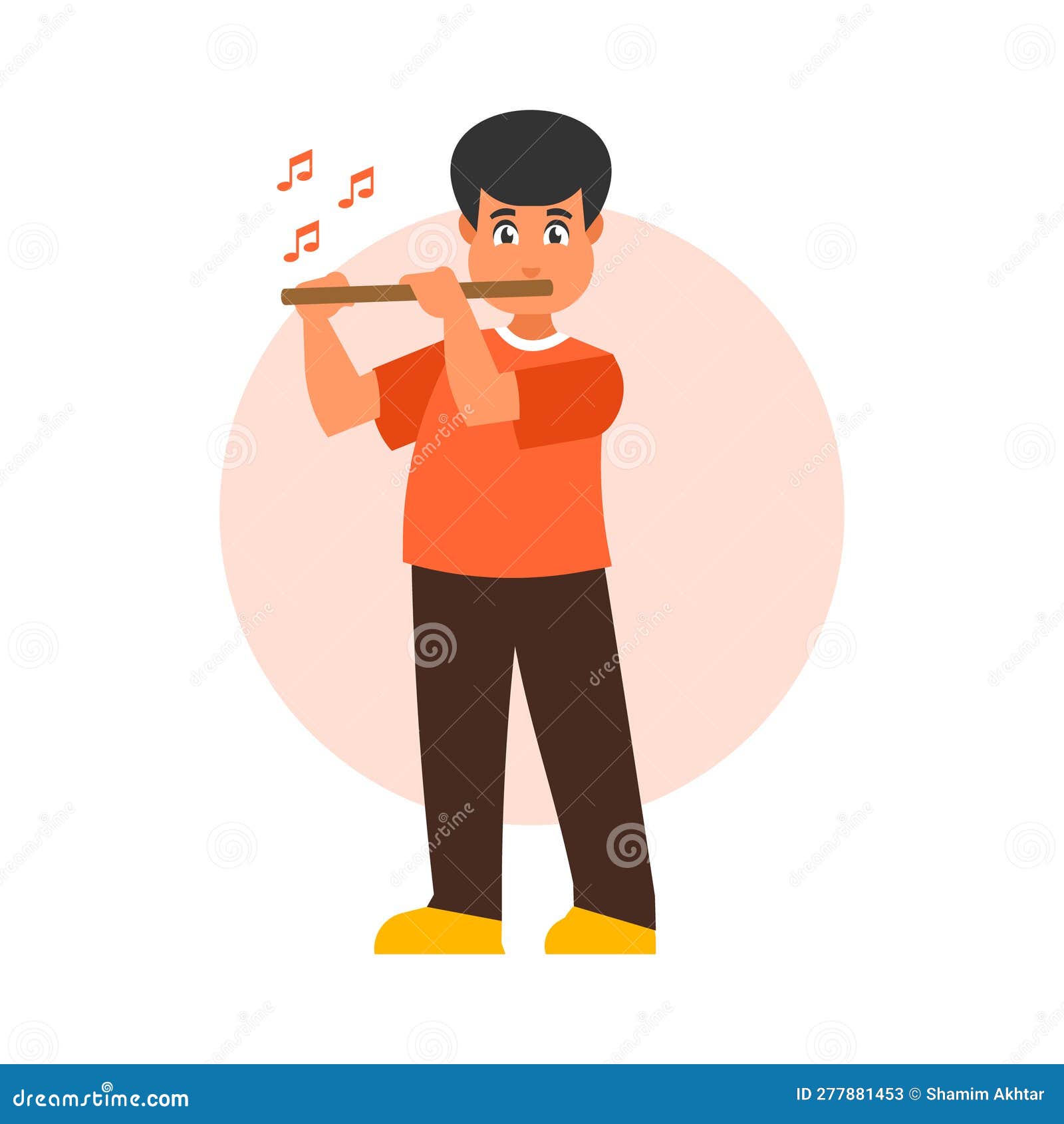 Boy Playing the Flute. Vector Illustration in a Flat Style. Stock ...