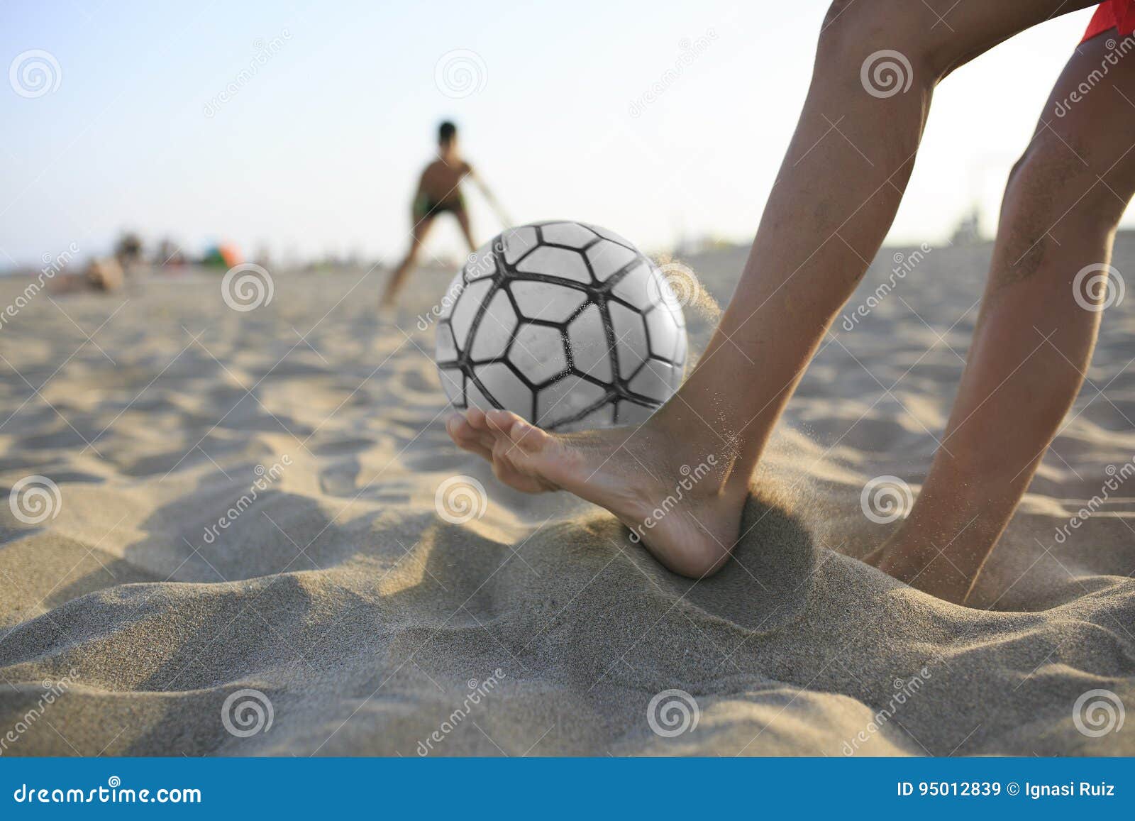 Boy Playing Football on the Beach Stock Image - Image of emotions ...