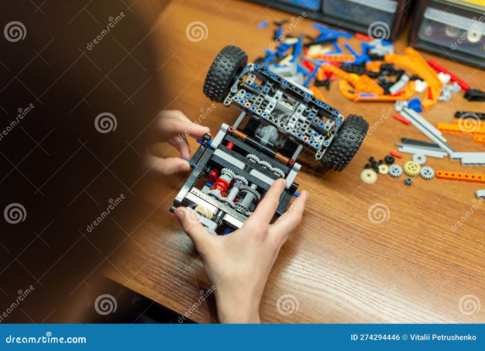 Boy Playing with Hi-tech Constructor, Making Complex Machine with Many ...