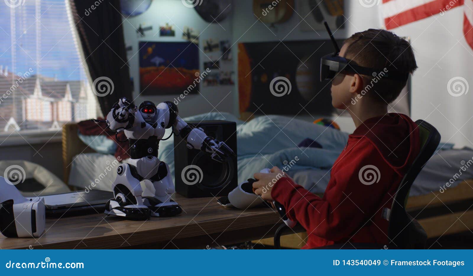 Boy Playing with His Toy Robot Stock Image - Image of table, modern ...