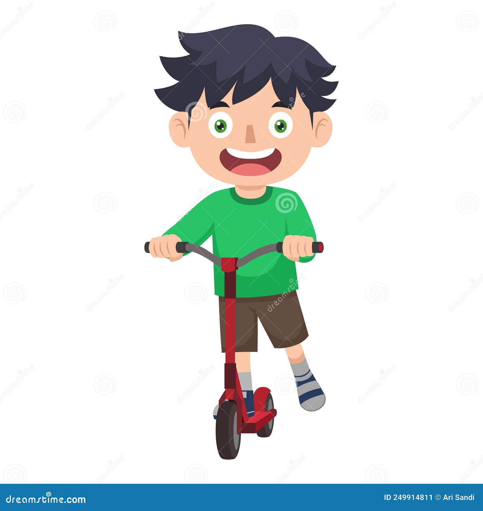 A Boy is Playing His Two-Wheeled Scooter in a Park. Kids Activities ...