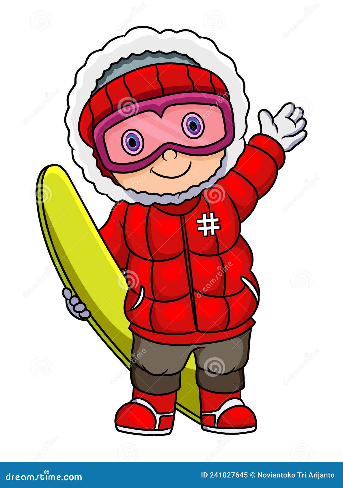 The Boy is Playing the Ice Boarding and Waving the Hand Stock Vector ...