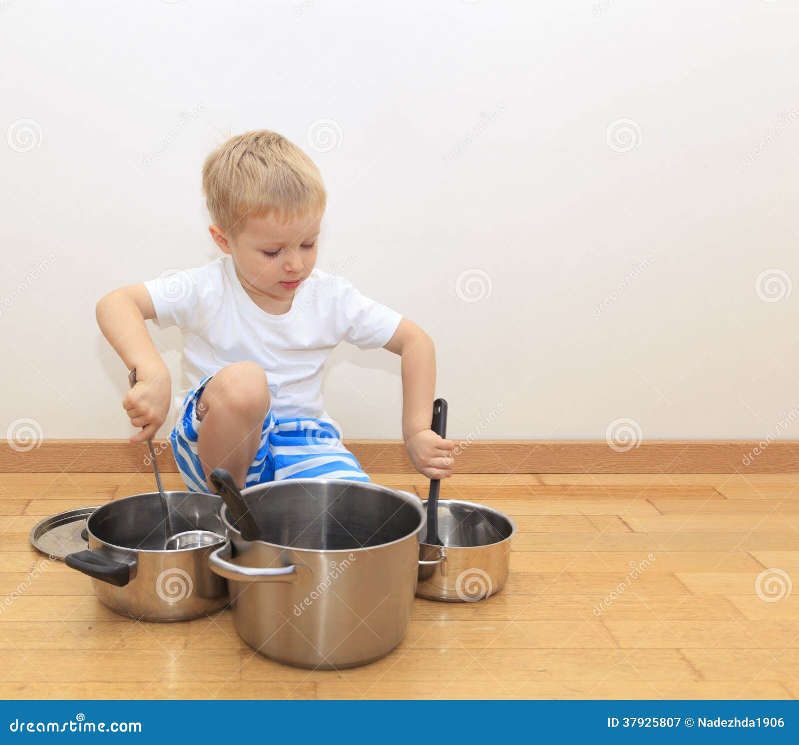 Boy Playing with Kitchen Utensils Stock Image - Image of lying, cute ...