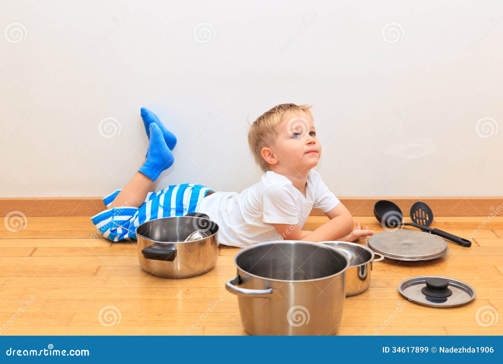 Boy Playing with Kitchen Utensils Stock Image - Image of lovely, cute ...