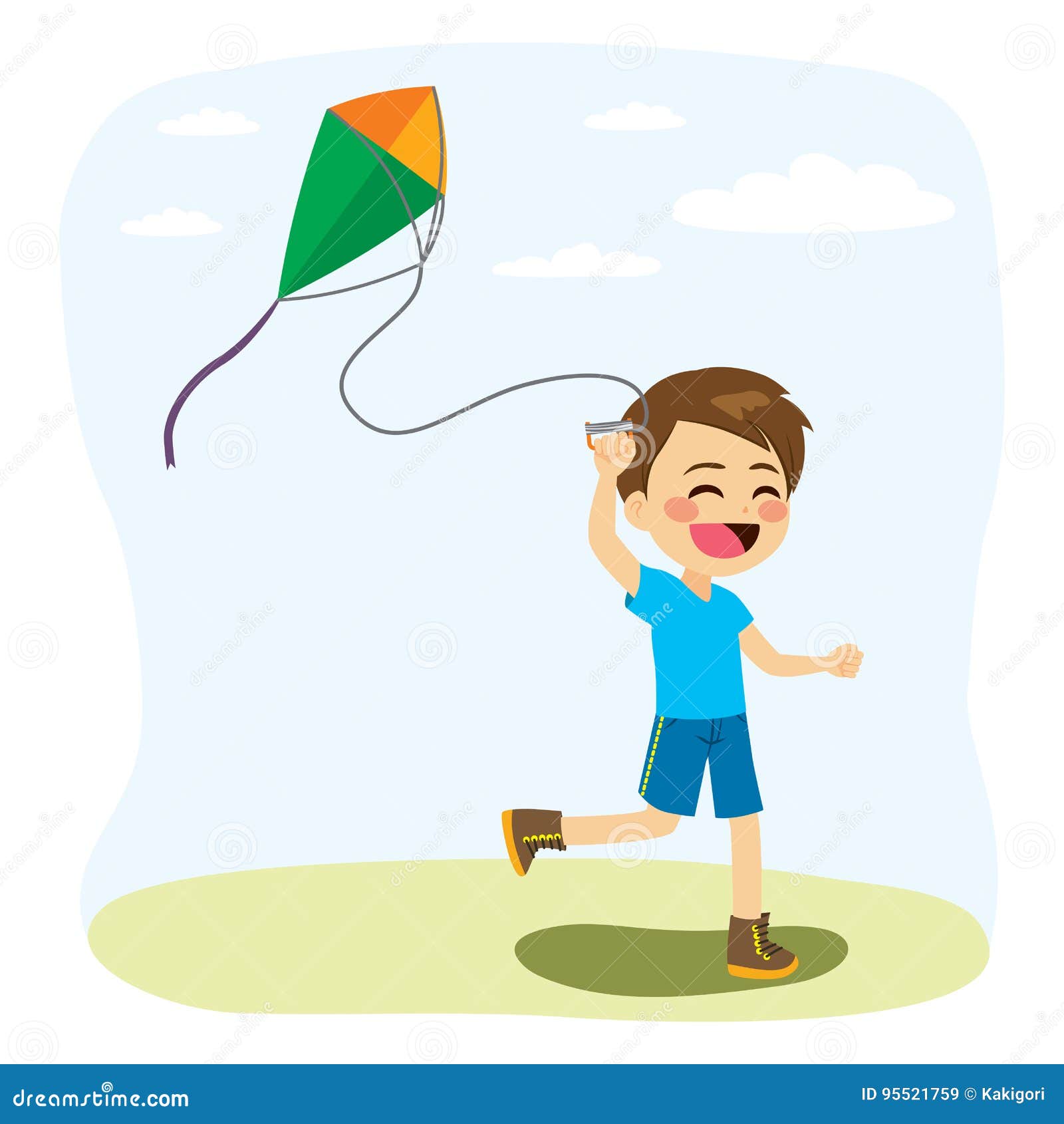 Boy Playing Kite stock vector. Illustration of young - 95521759