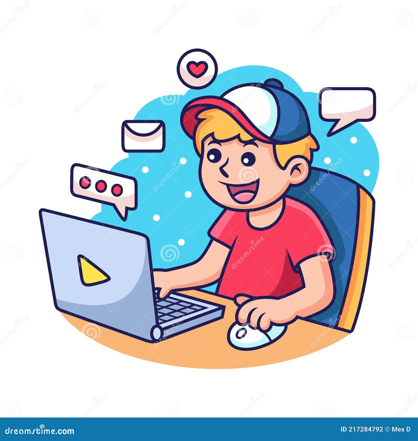 Boy Playing Laptop Cartoon. Vector Icon Illustration, Isolated on ...