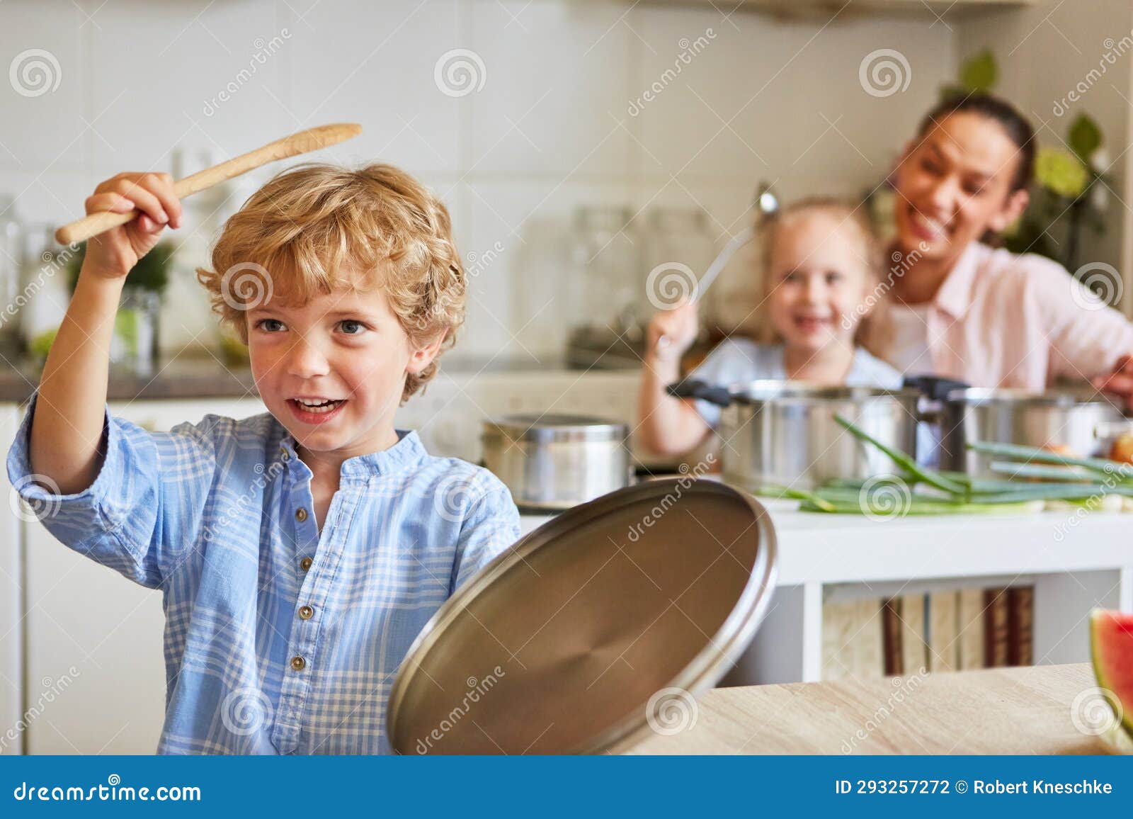 Boy Playing with Lid and Ladle at Home Stock Photo - Image of lifestyle ...