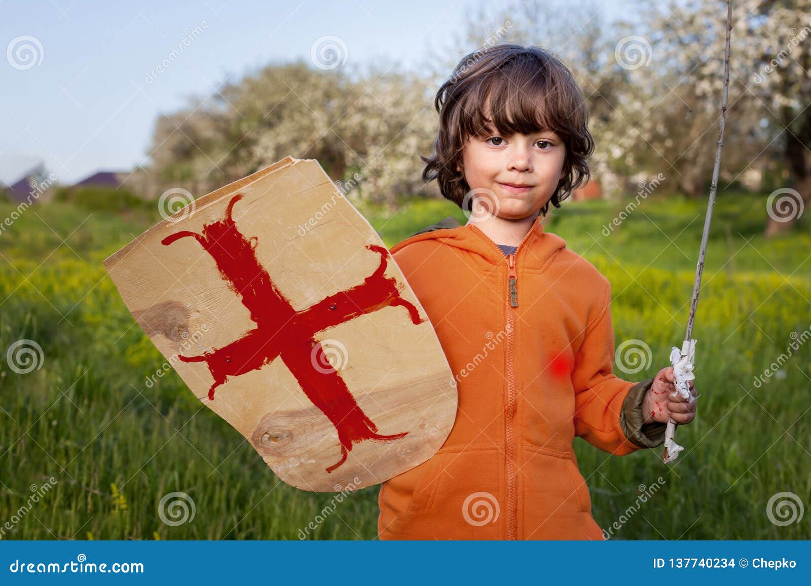 Boy Playing in Medieval Knight Stock Photo - Image of male, looking ...