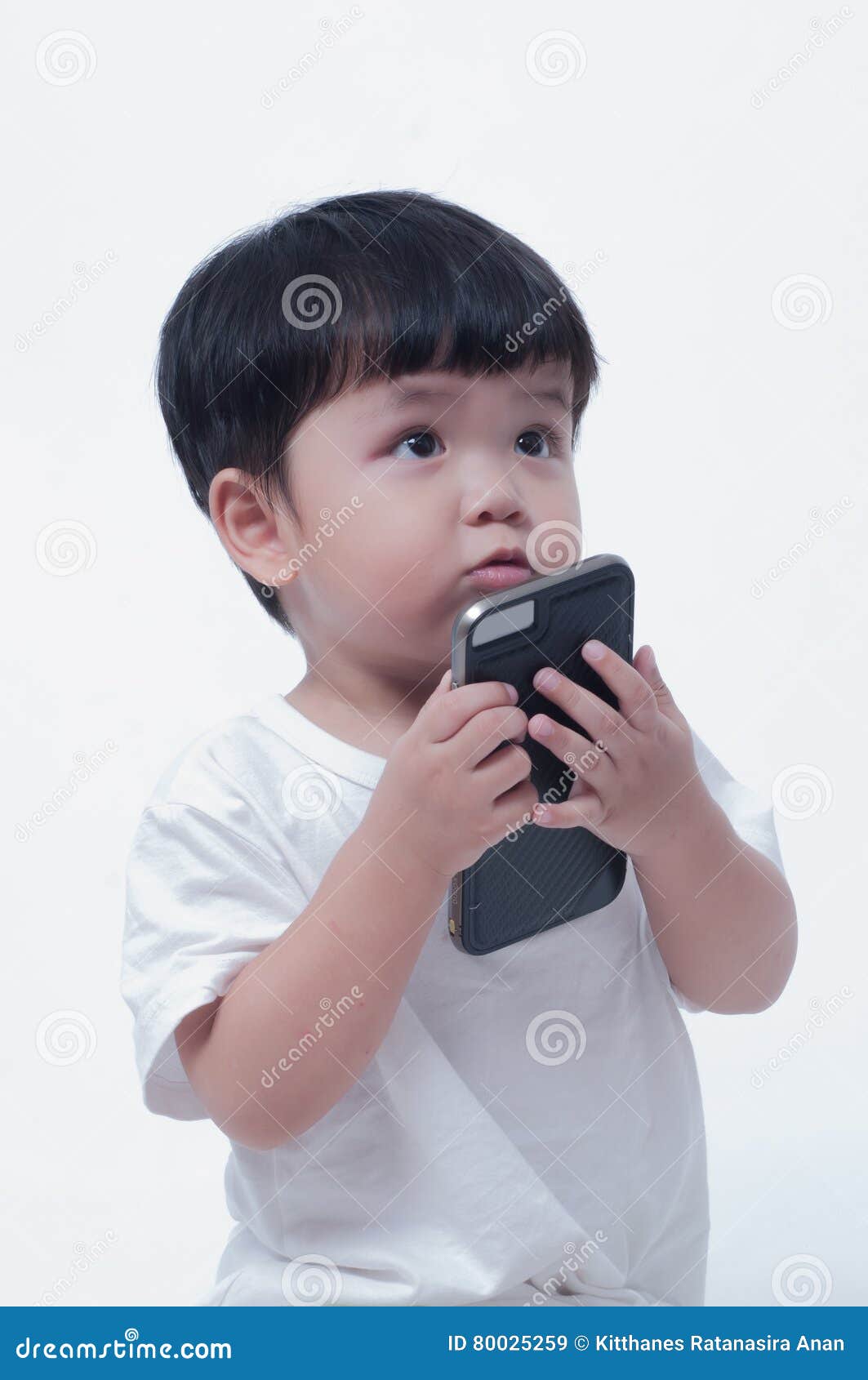 Boy Playing in a Mobile Phone on White Background Stock Image - Image ...