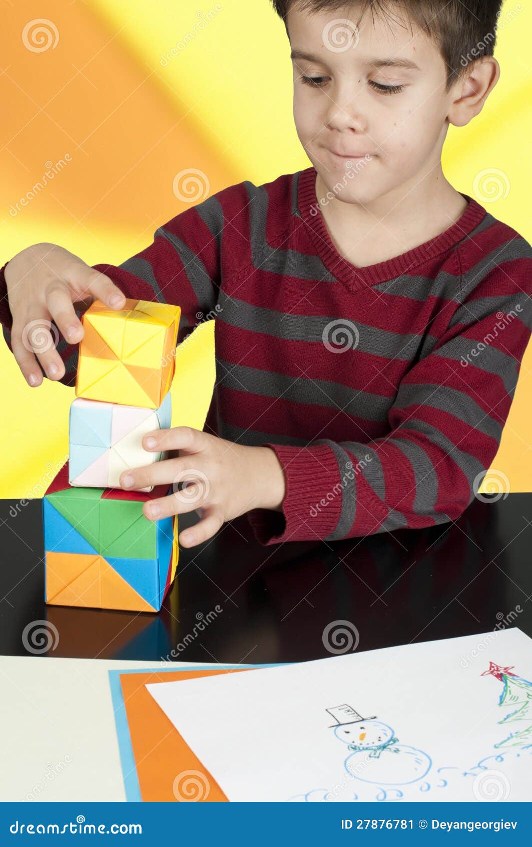 Boy Playing with Multicolored Cubes Stock Image - Image of innocence ...