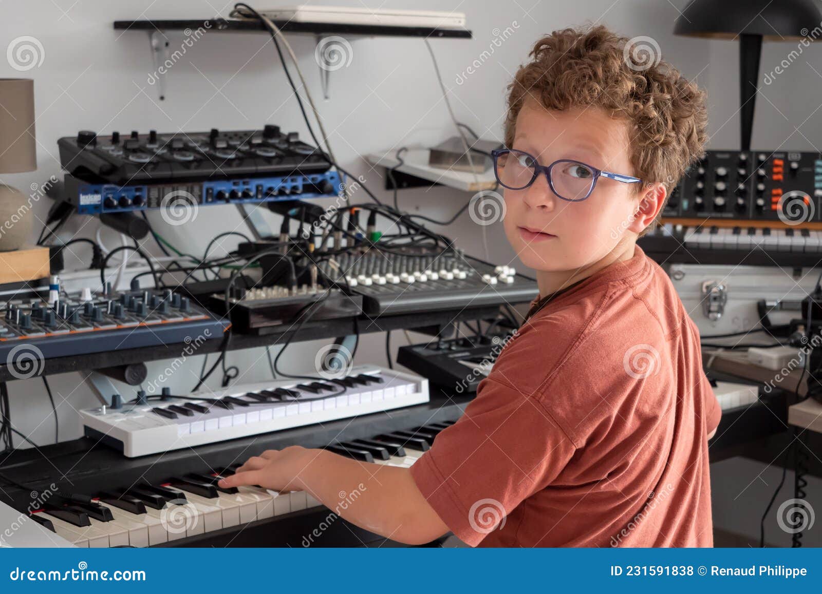 Boy Playing Music with Keyboard Stock Photo - Image of portrait, music ...
