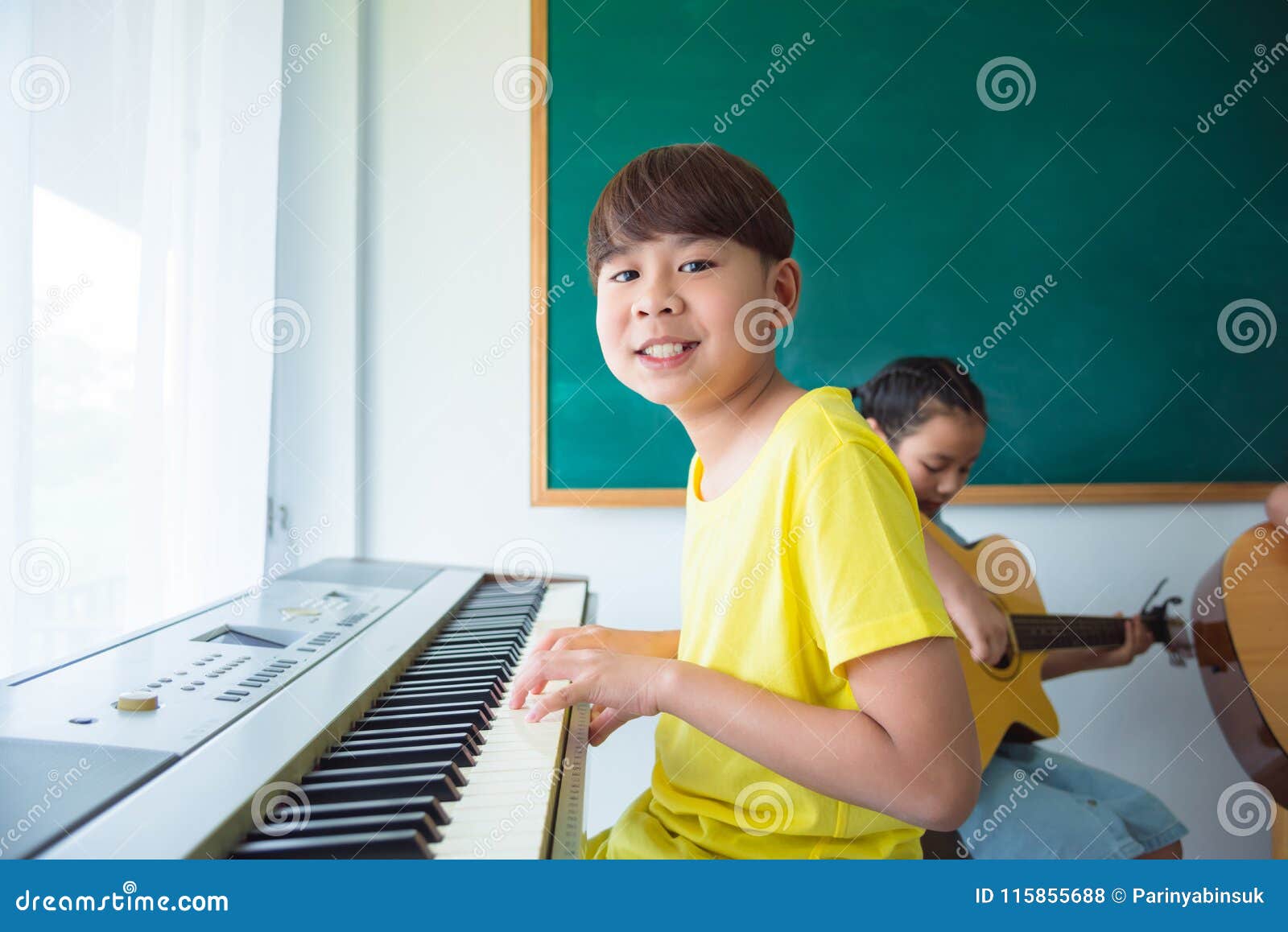 Boy Playing Music Keyboard at School Stock Photo - Image of student ...