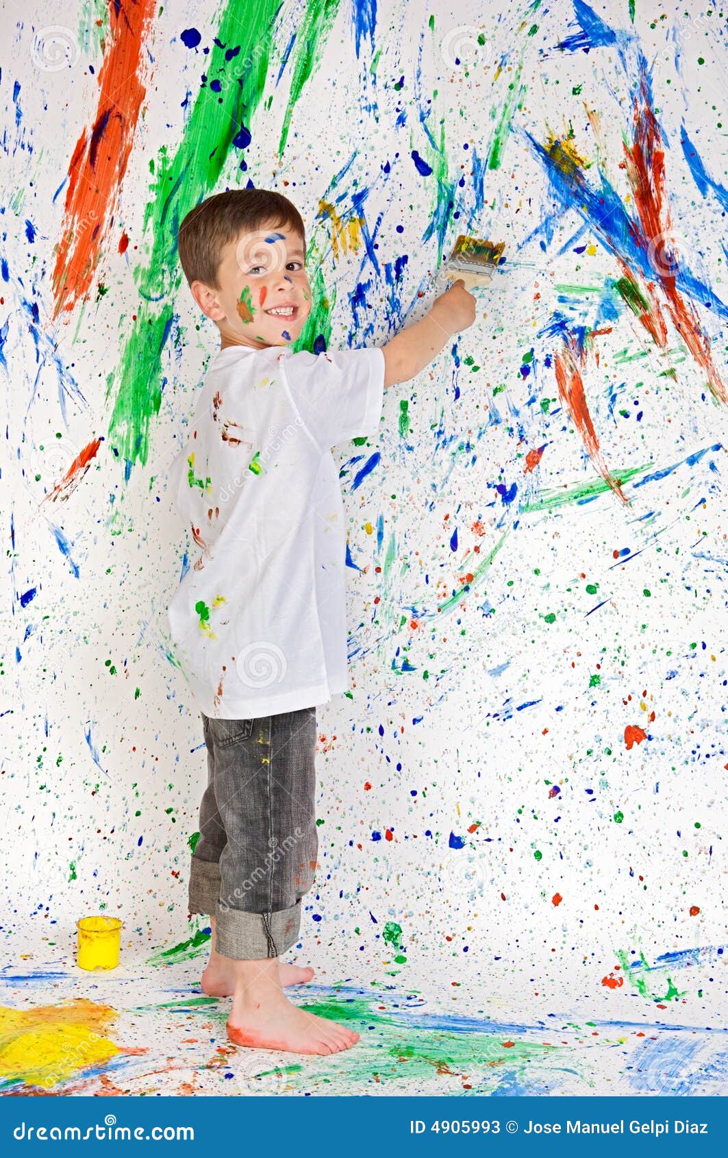 Boy playing with painting stock image. Image of cute, portrait - 4905993