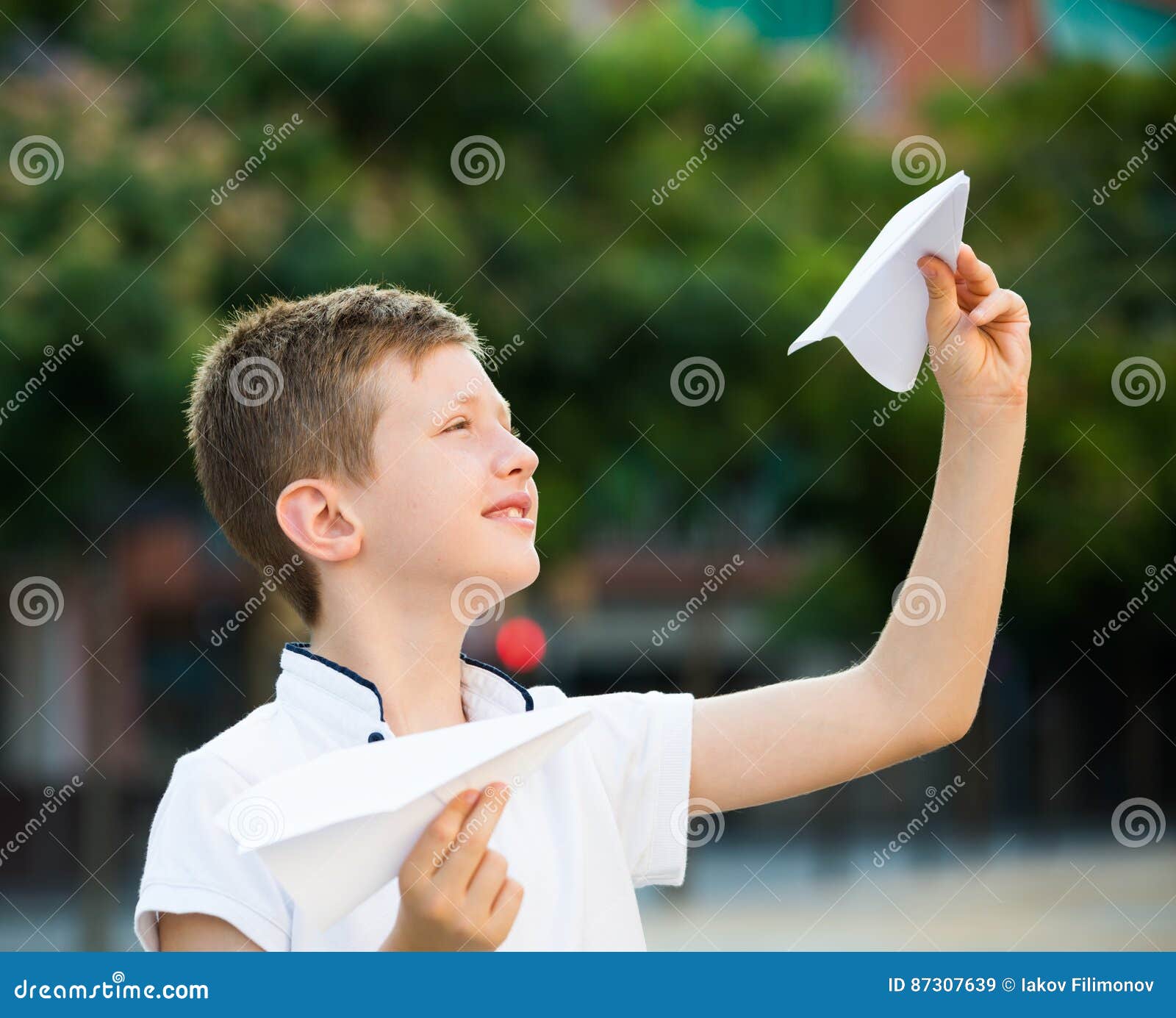 Boy Playing with Paper Airplane Stock Image - Image of imagination ...