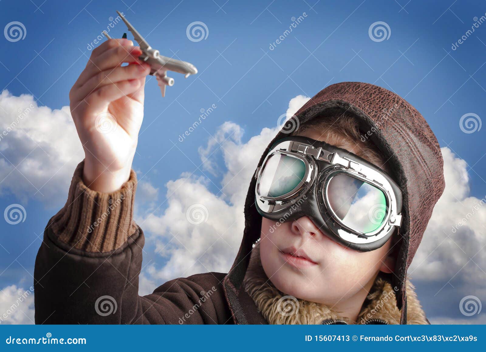 Boy Playing with Pilots Hat and Airport Background Stock Image - Image ...