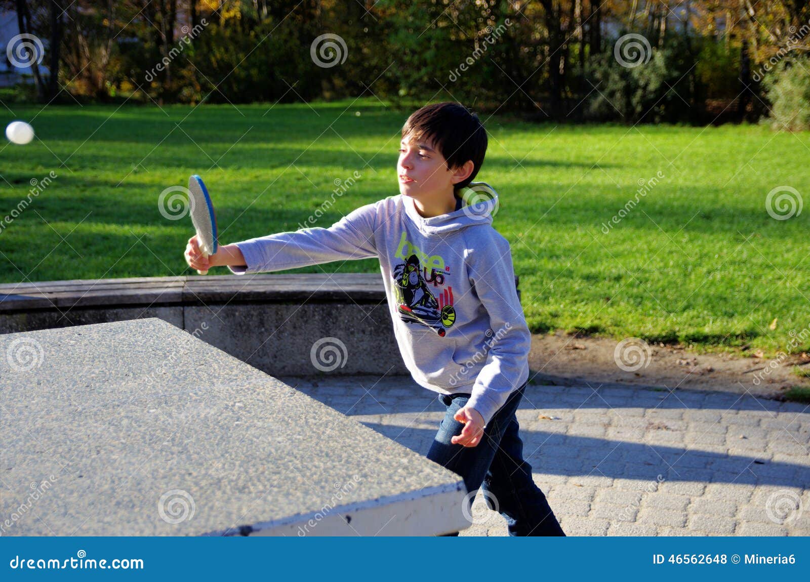 Boy Playing Ping Pong Outdoors Stock Photo - Image of leisure, happy ...