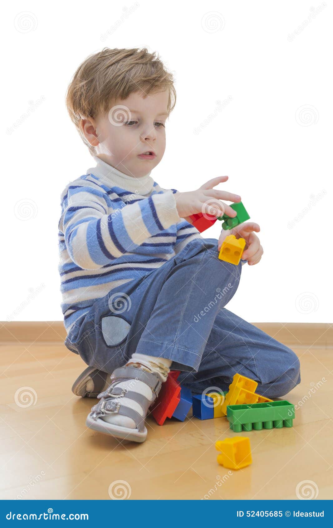 Boy Playing with Plastic Construction on White Stock Image - Image of ...
