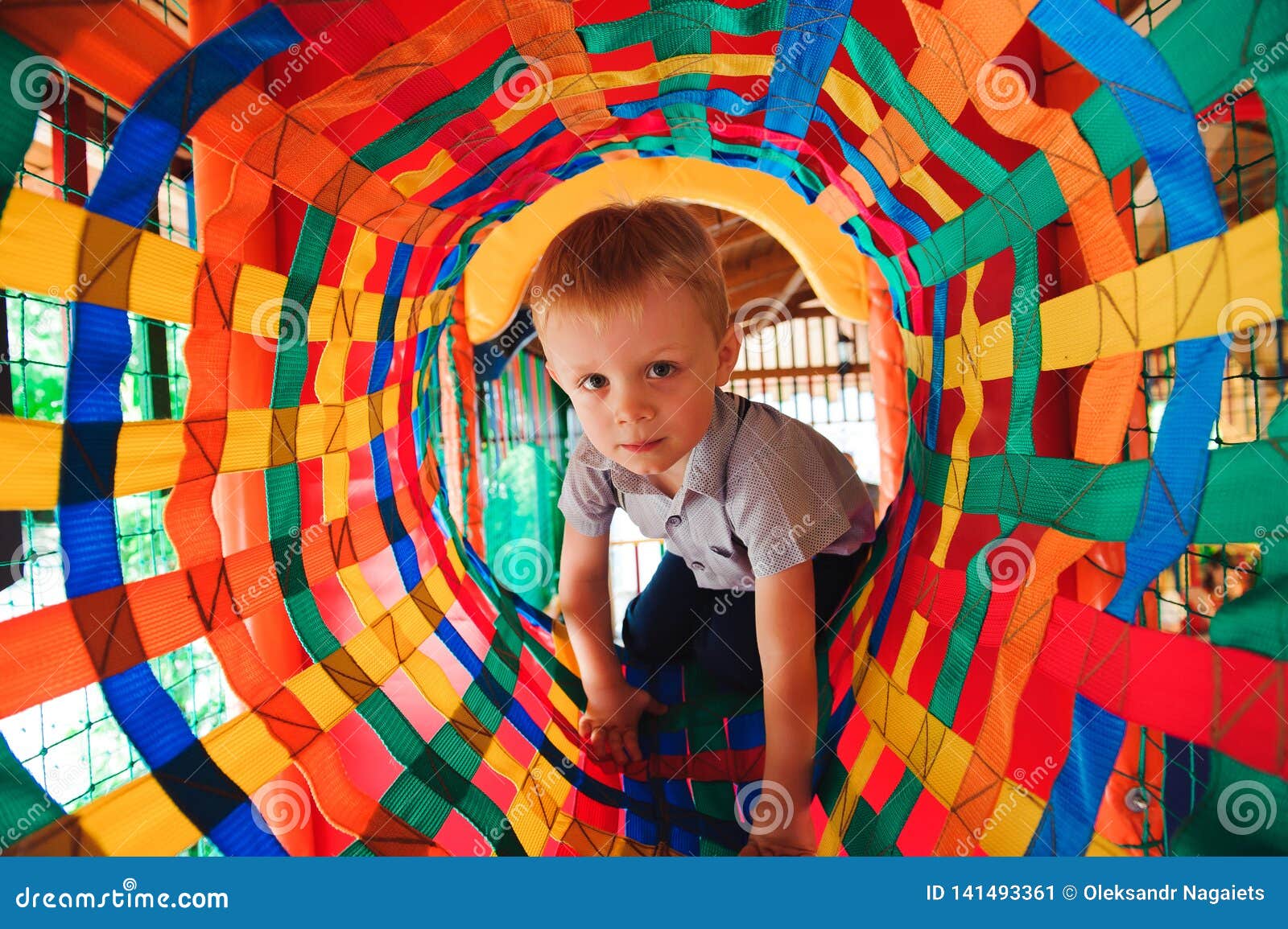 Boy Playing on the Playground, in the Children`s Maze Stock Image ...
