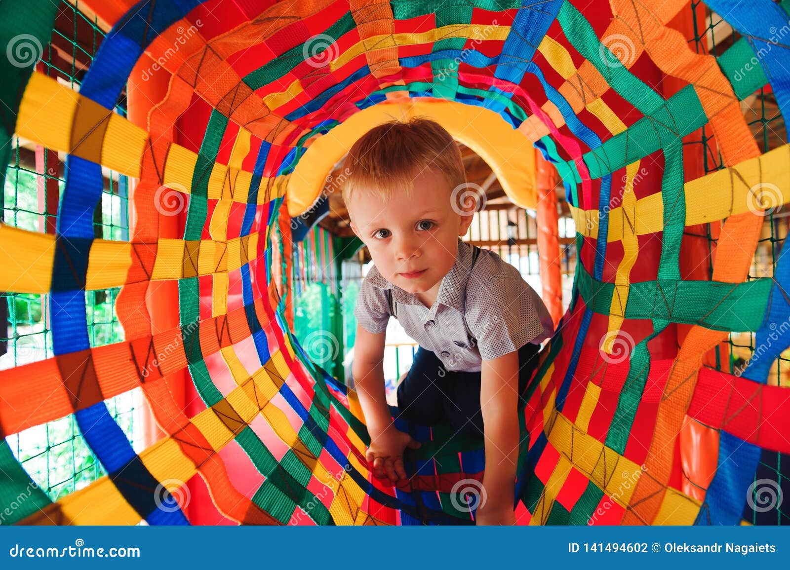 Boy Playing on the Playground, in the Children`s Maze Stock Photo ...