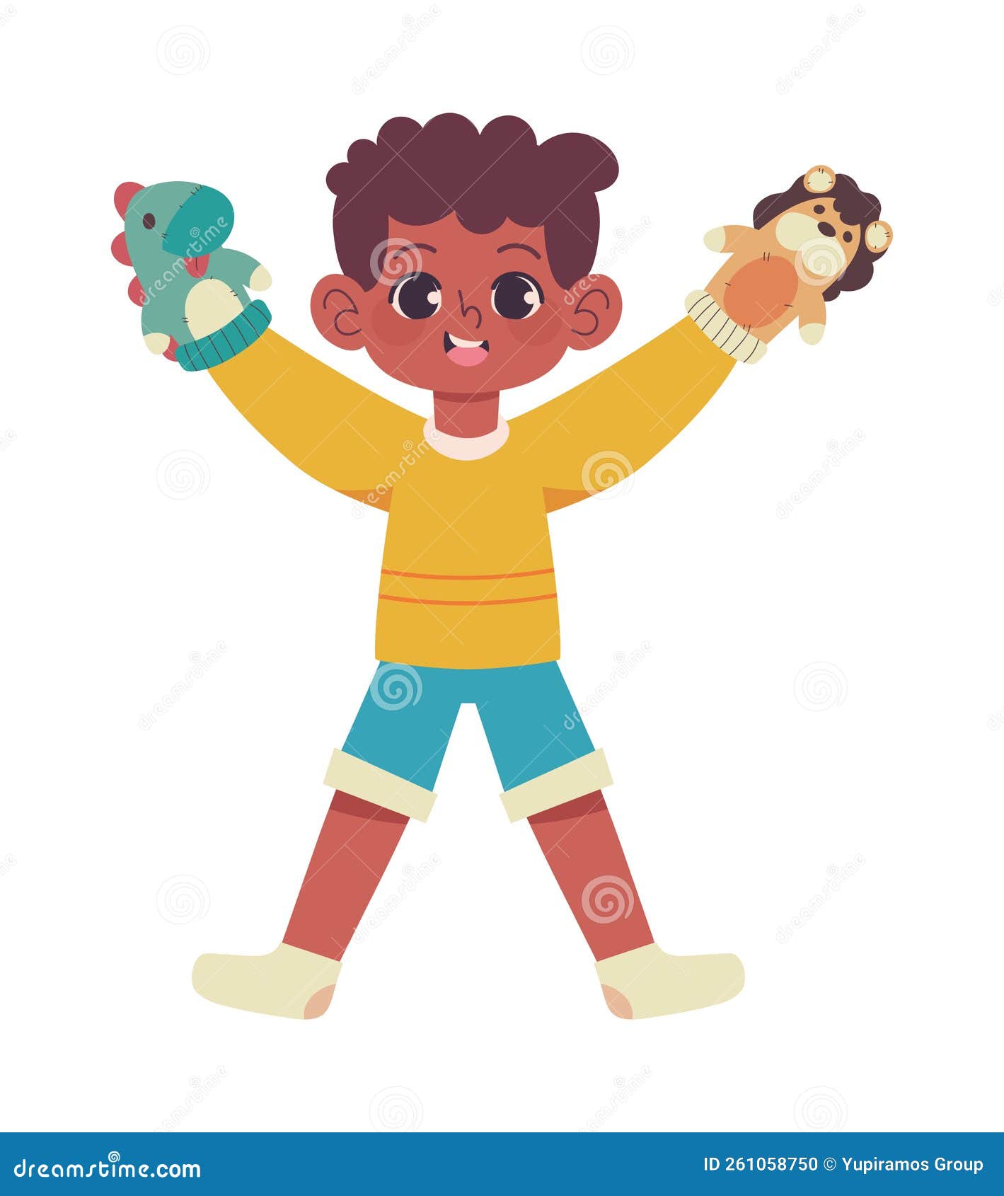 Boy Playing With Puppets Vector Illustration | CartoonDealer.com #261058750