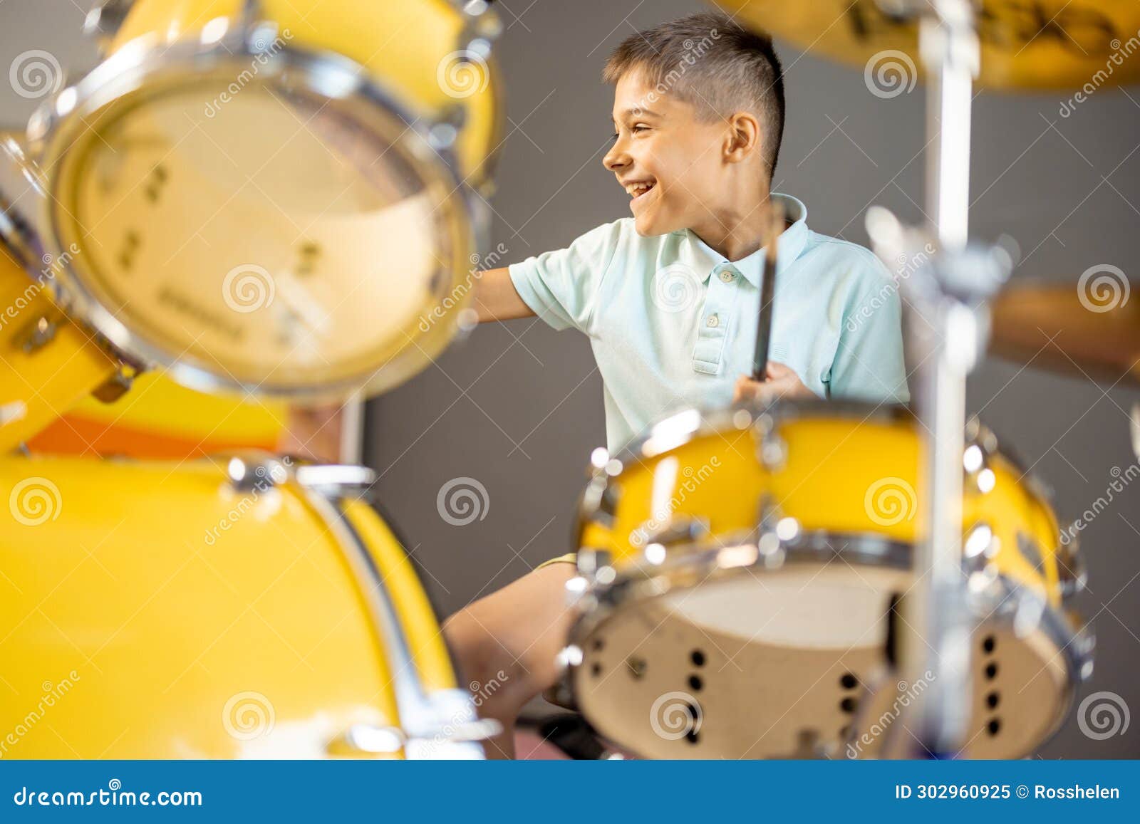 Boy Playing on a Real Drums, Stock Image - Image of instrument, young: 302960925