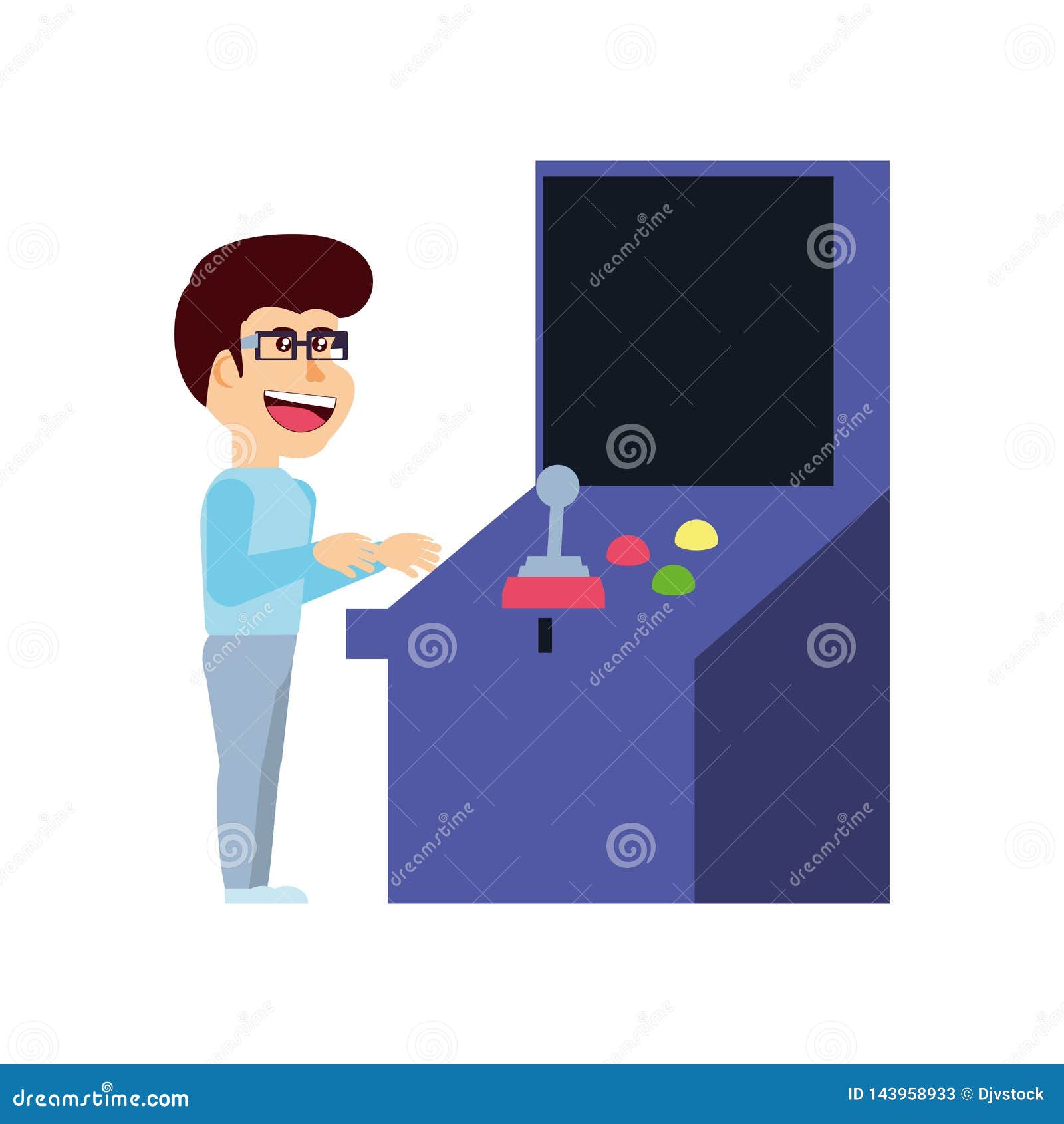 Boy Playing in Retro Console Video Game Machine Stock Illustration ...