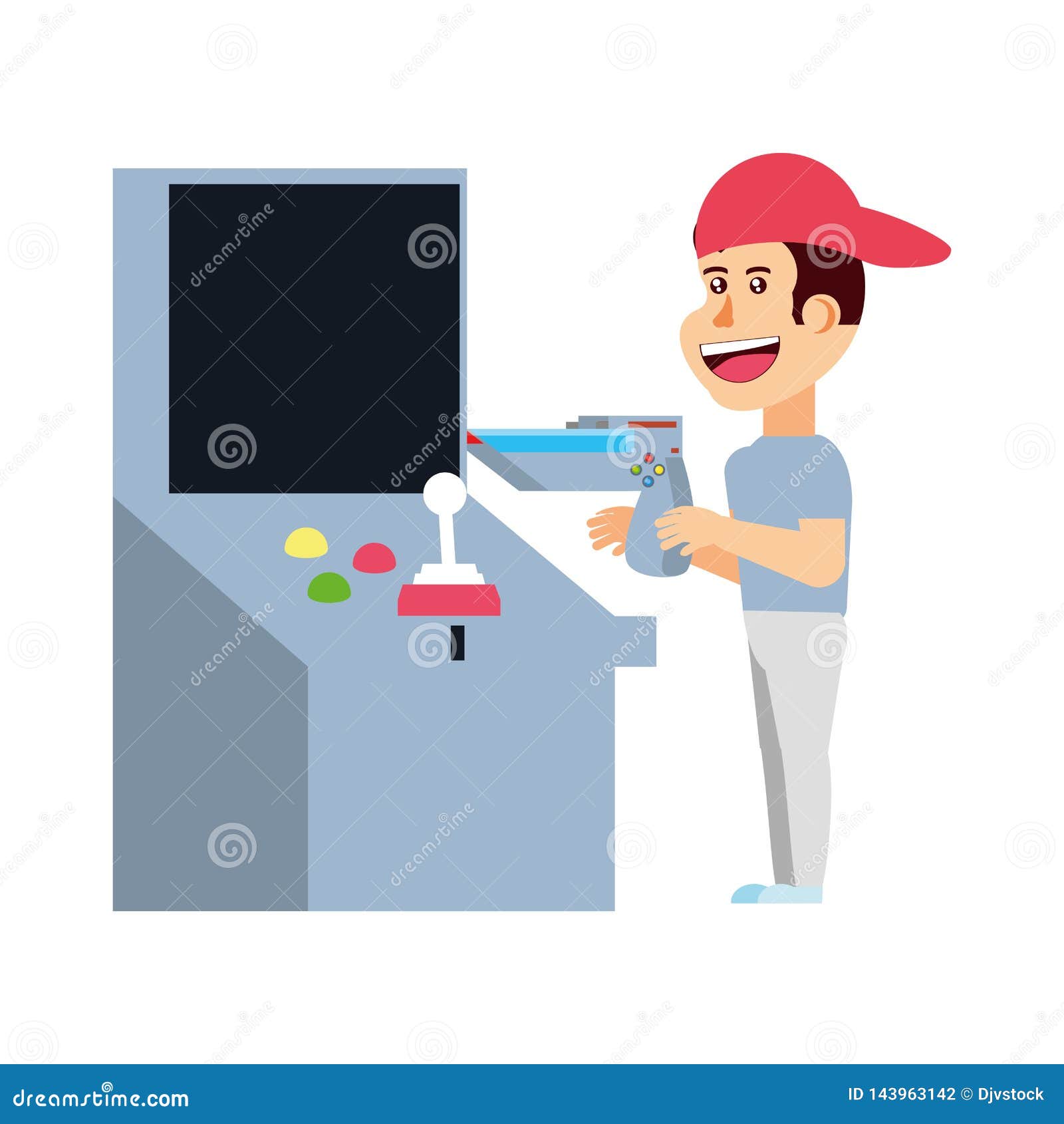 Boy Playing in Retro Console Video Game Machine Stock Illustration ...