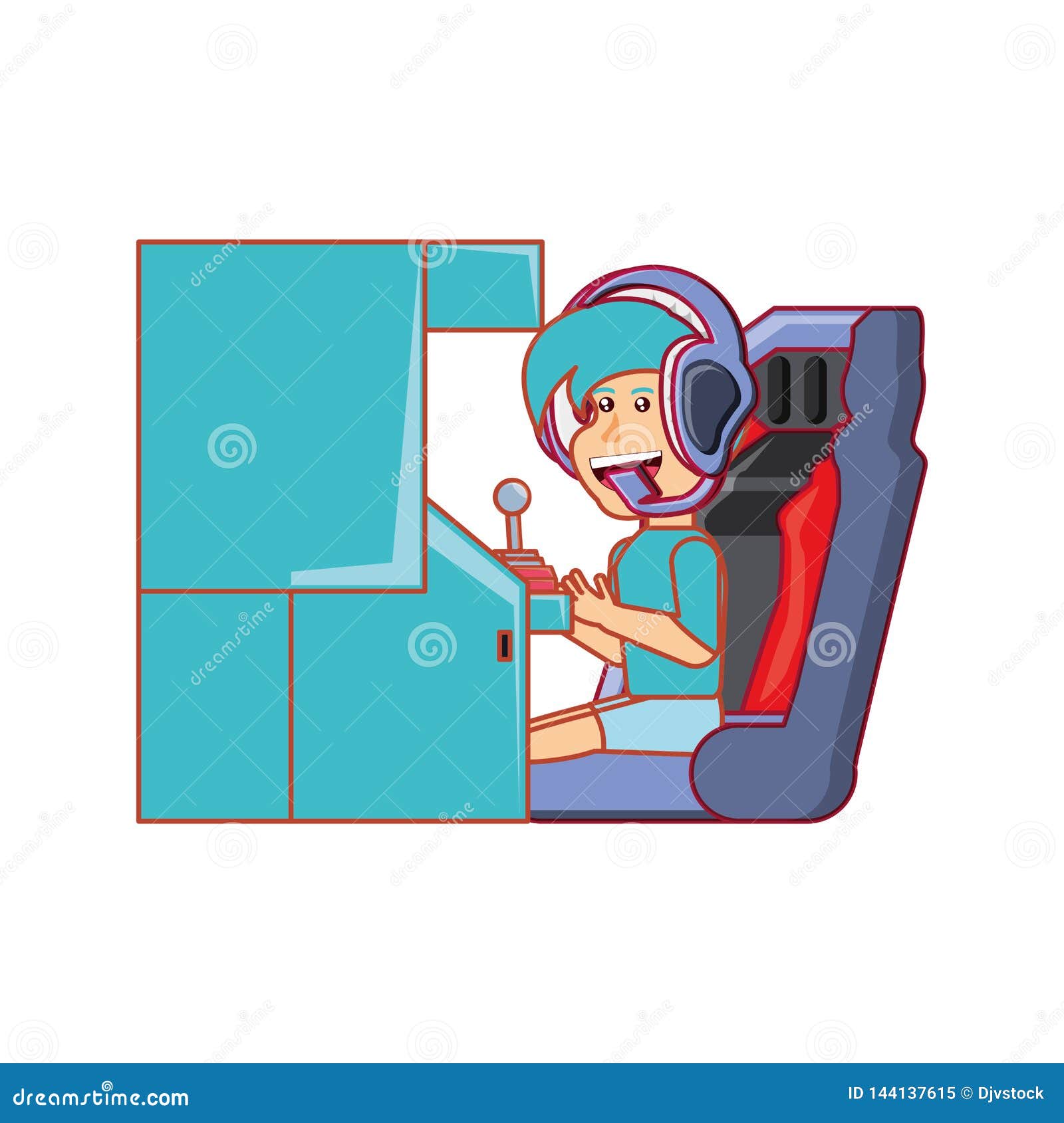 Boy Playing in Retro Console Video Game Machine Stock Illustration ...