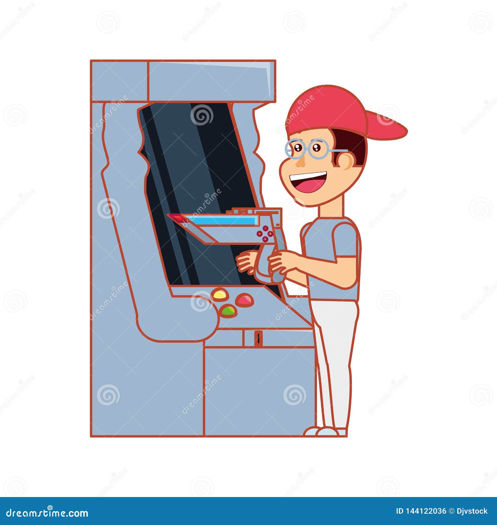 Boy Playing in Retro Console Video Game Machine Stock Illustration ...