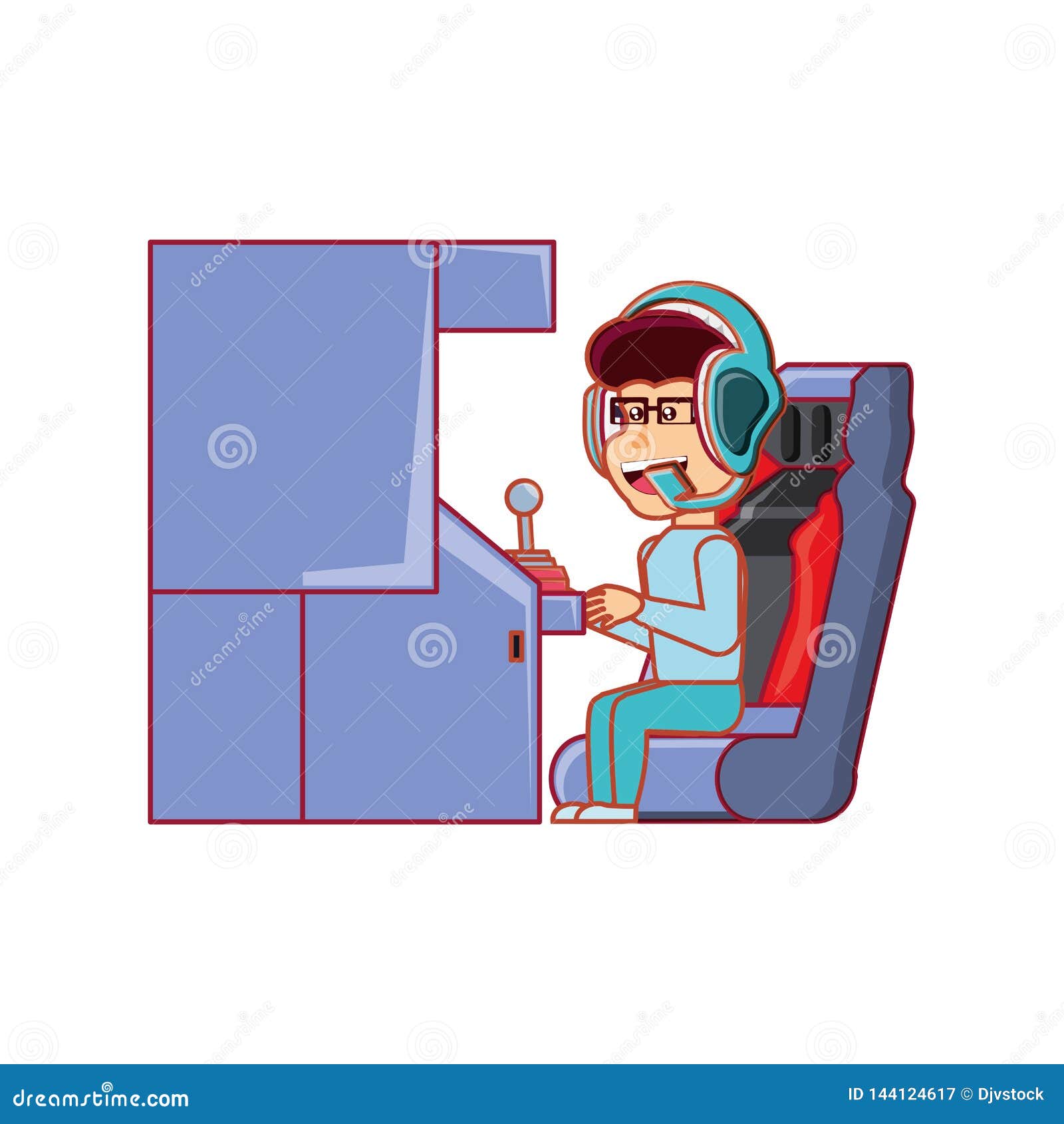 Boy Playing in Retro Console Video Game Machine Stock Illustration ...