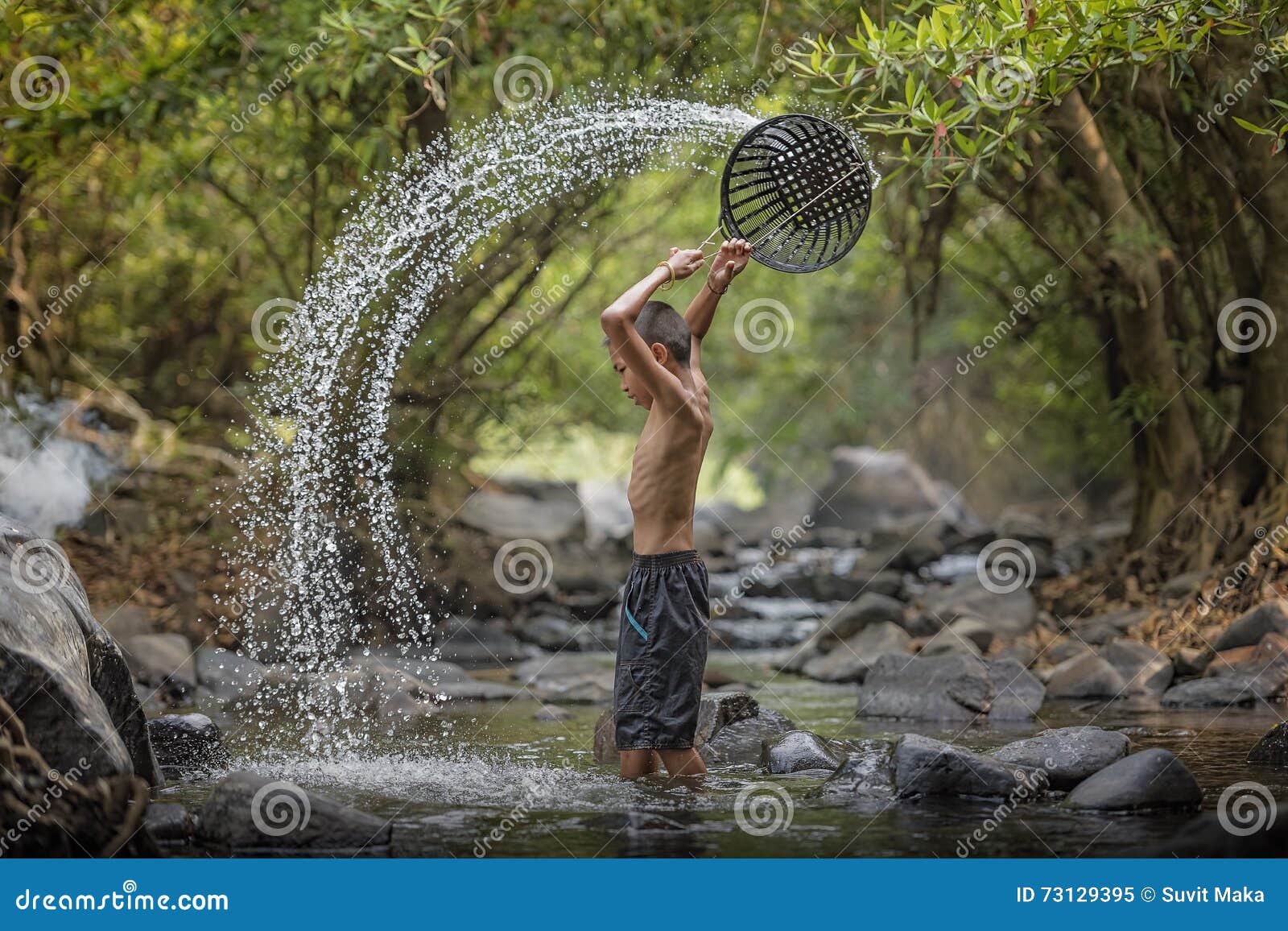 Boy playing in the river stock image. Image of girl, happiness - 73129395