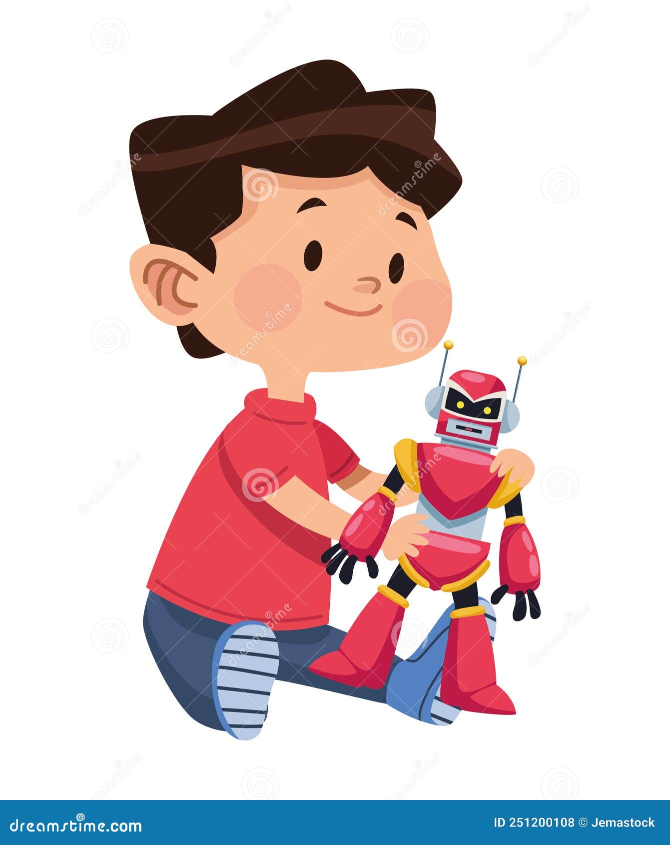 Boy playing with robot stock vector. Illustration of entertainment ...
