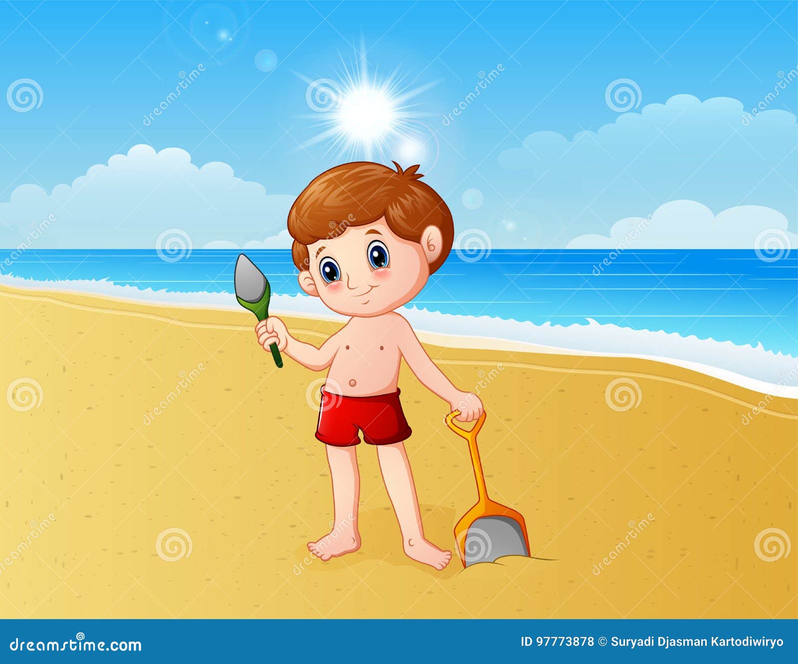 Boy Playing a Sand with Shovel Stock Vector - Illustration of shovel ...