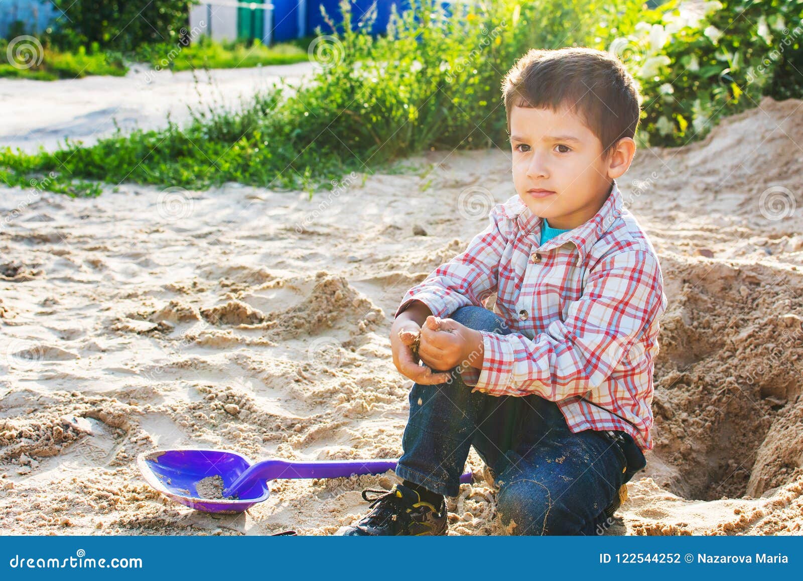 Boy Playing in the Sand in Summer Stock Photo - Image of play, outside ...
