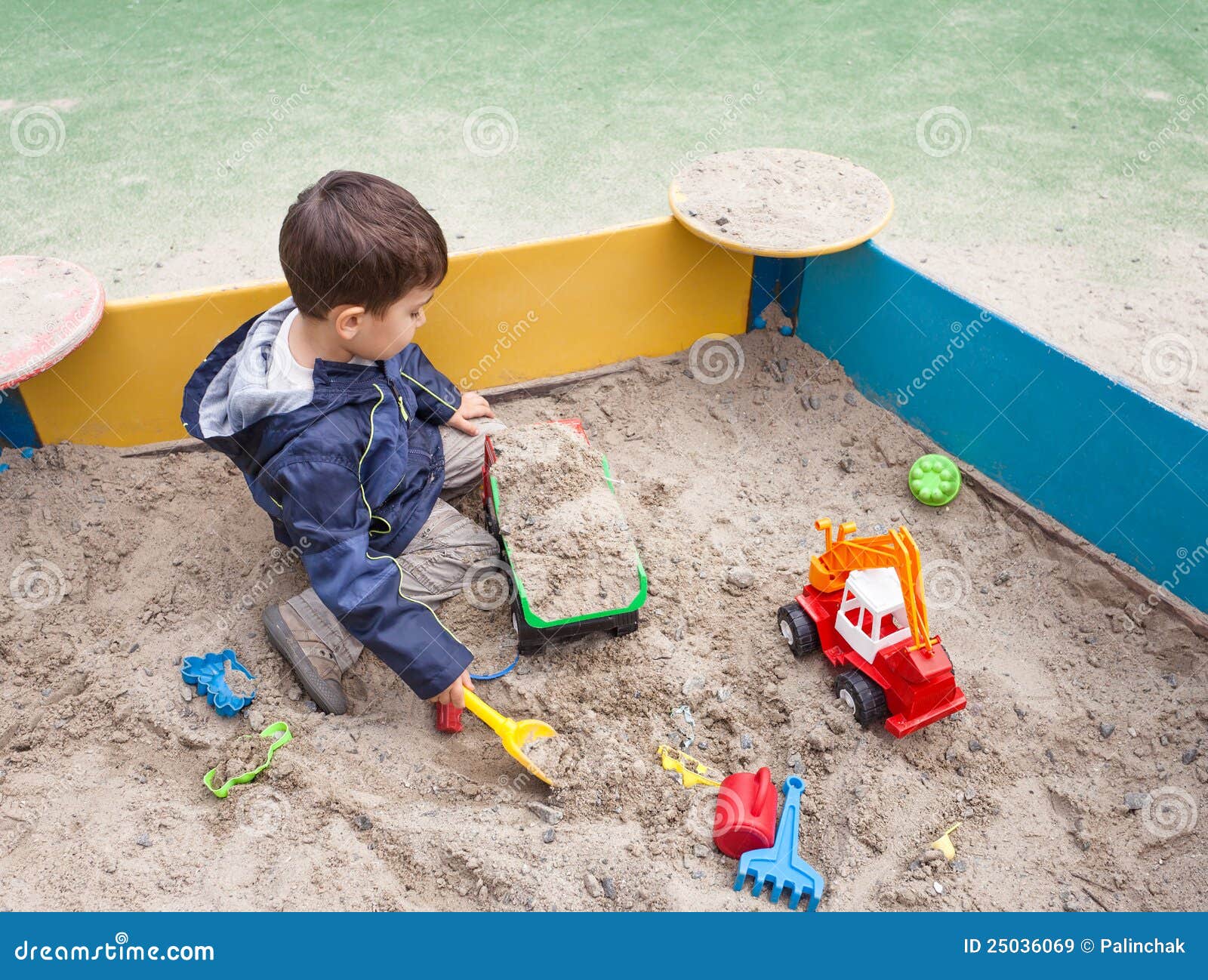 Boy playing in sandbox stock image. Image of little, casual - 25036069