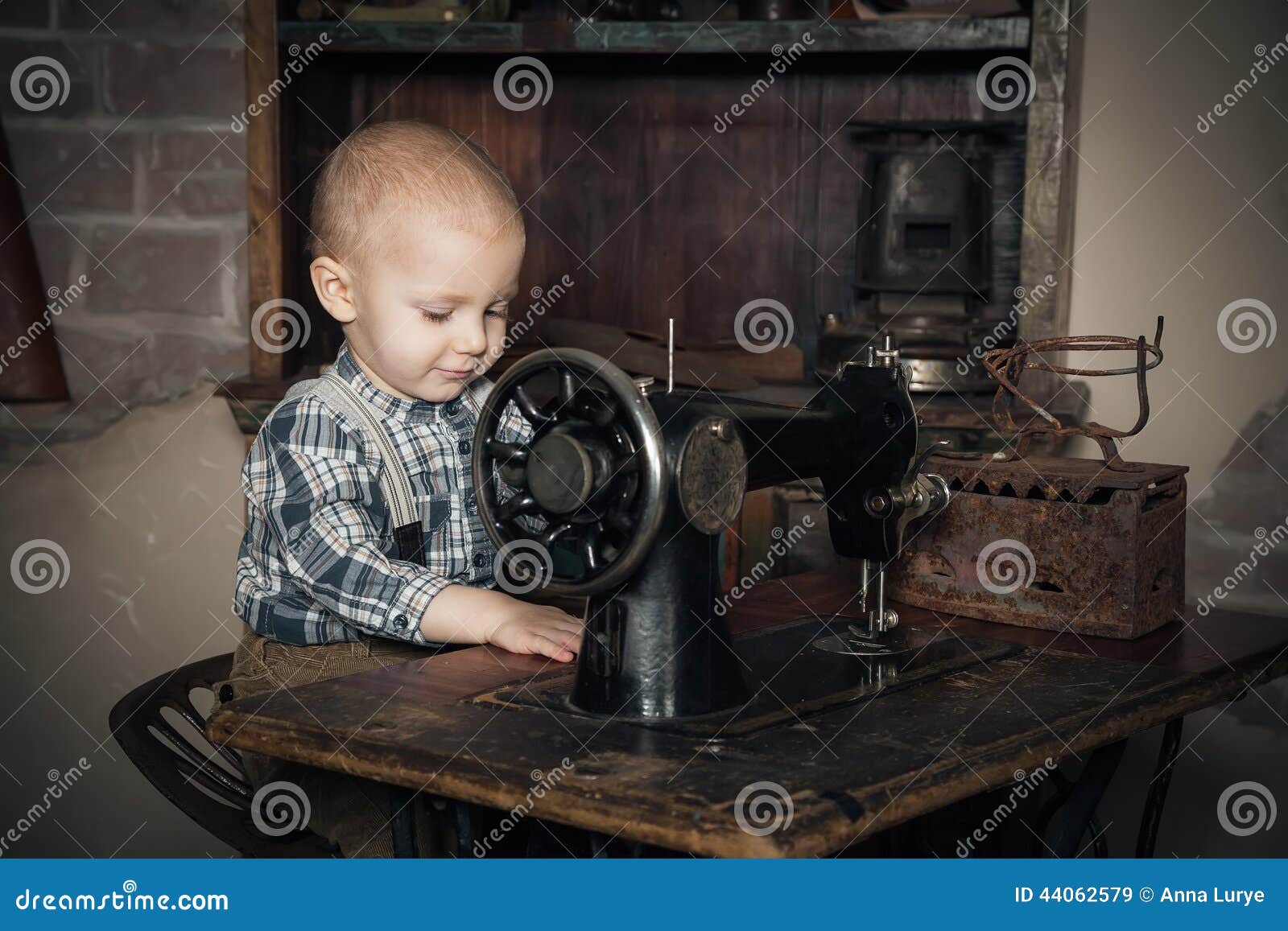 Boy Playing with Sewing-machine Stock Image - Image of labour ...