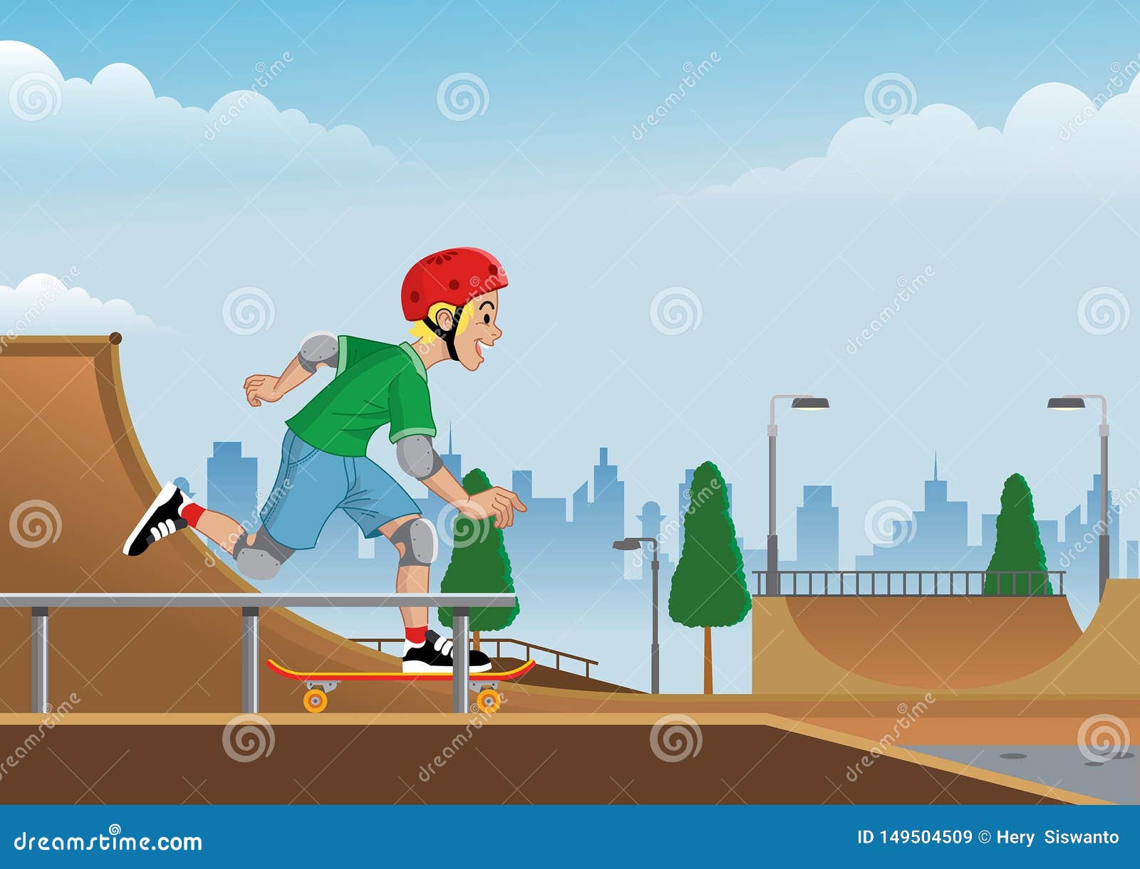 Boy Playing Skateboard On The Skatepark Cartoon Vector | CartoonDealer ...