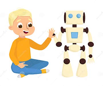 Boy Playing with Smart Robot, Electronics Education, High Tech Hardware ...