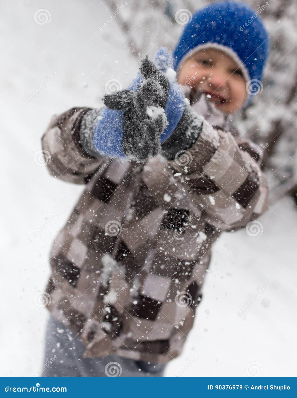 Boy Playing with Snow in Winter Stock Photo - Image of kids, childhood ...