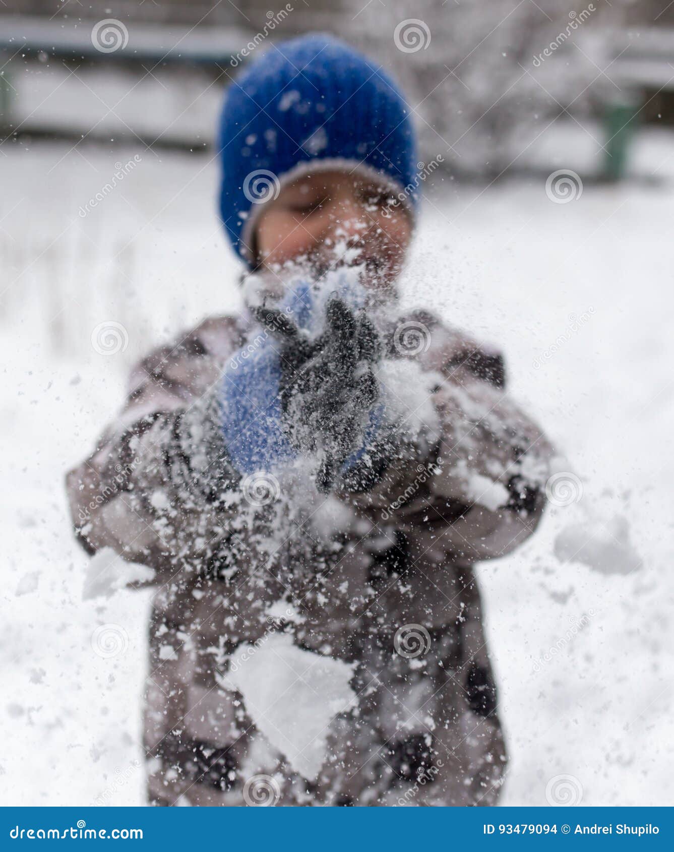Boy Playing with Snow in Winter Stock Photo - Image of outdoor, cold ...
