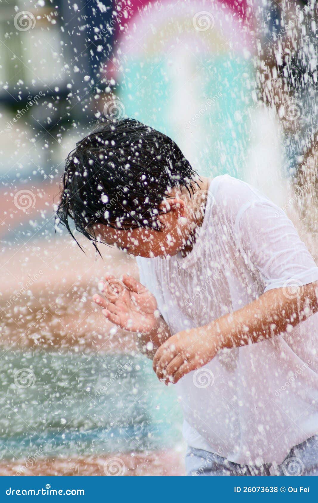 Boy Playing with Spraying Water Stock Photo - Image of park, active ...