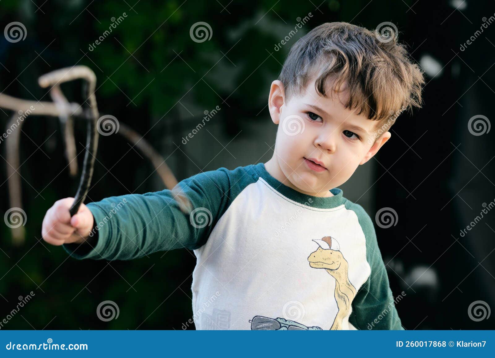 Little Boy Playing with a Twig in the Garden Stock Photo - Image of ...