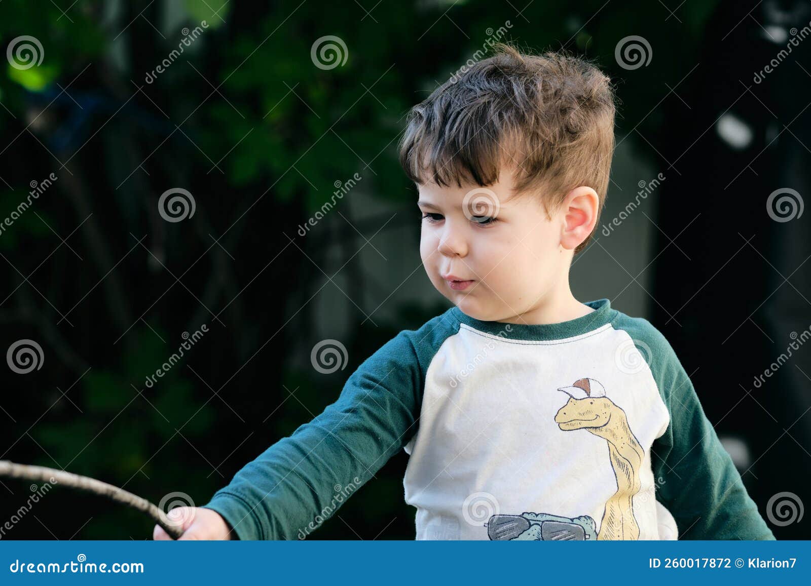 Little Boy Playing with a Twig in the Garden Stock Photo - Image of ...