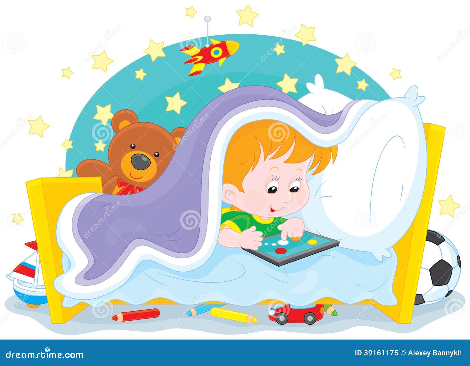Boy playing on a tablet stock vector. Illustration of insomnia - 39161175