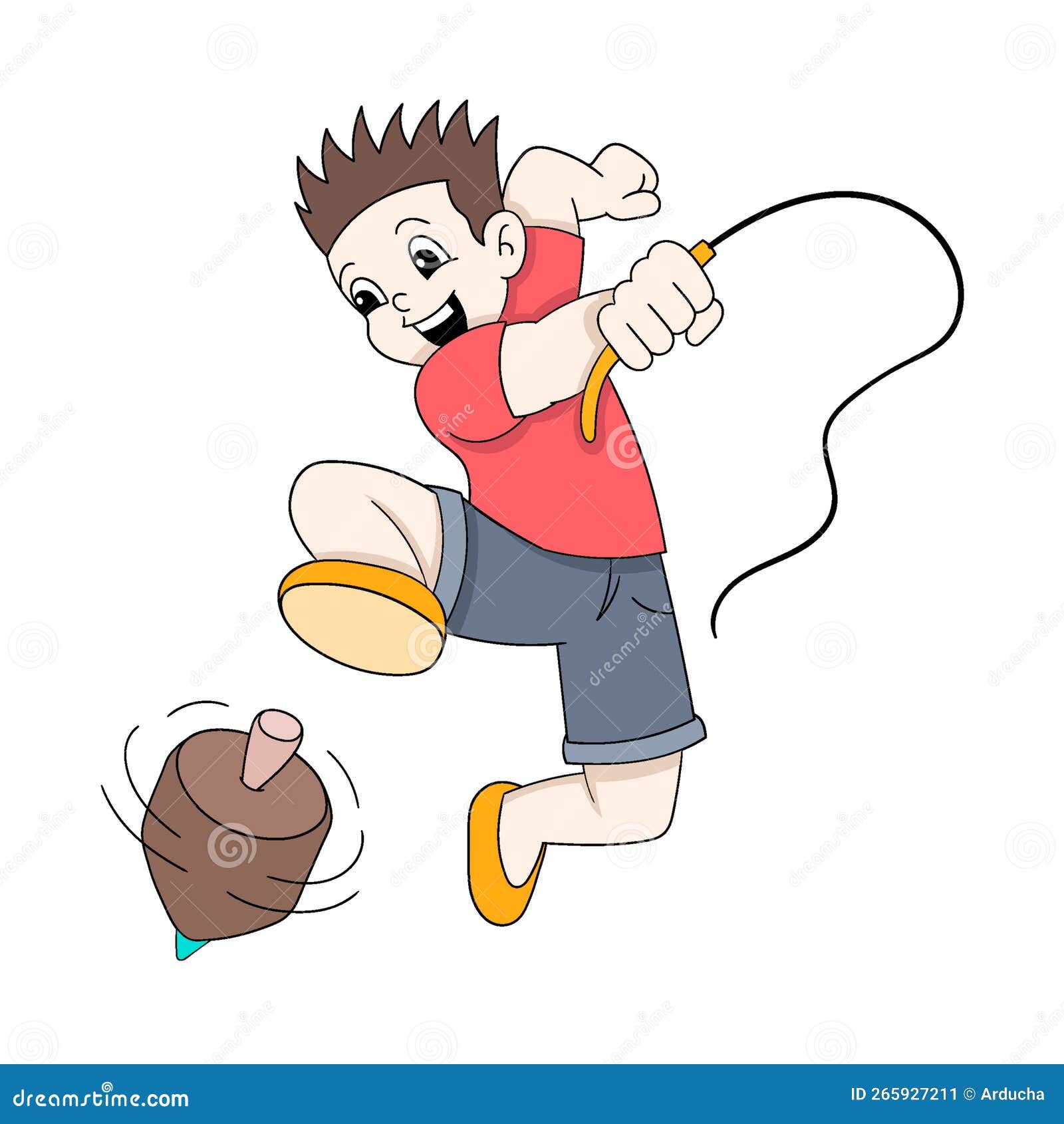 Boy is Playing a Top Spinning it Stock Vector - Illustration of cartoon ...